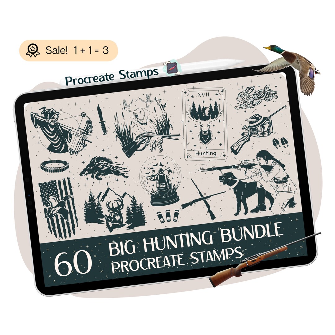 Hunting Procreate Stamps, Deer, Hunter Clipart Brushset (60) - Etsy