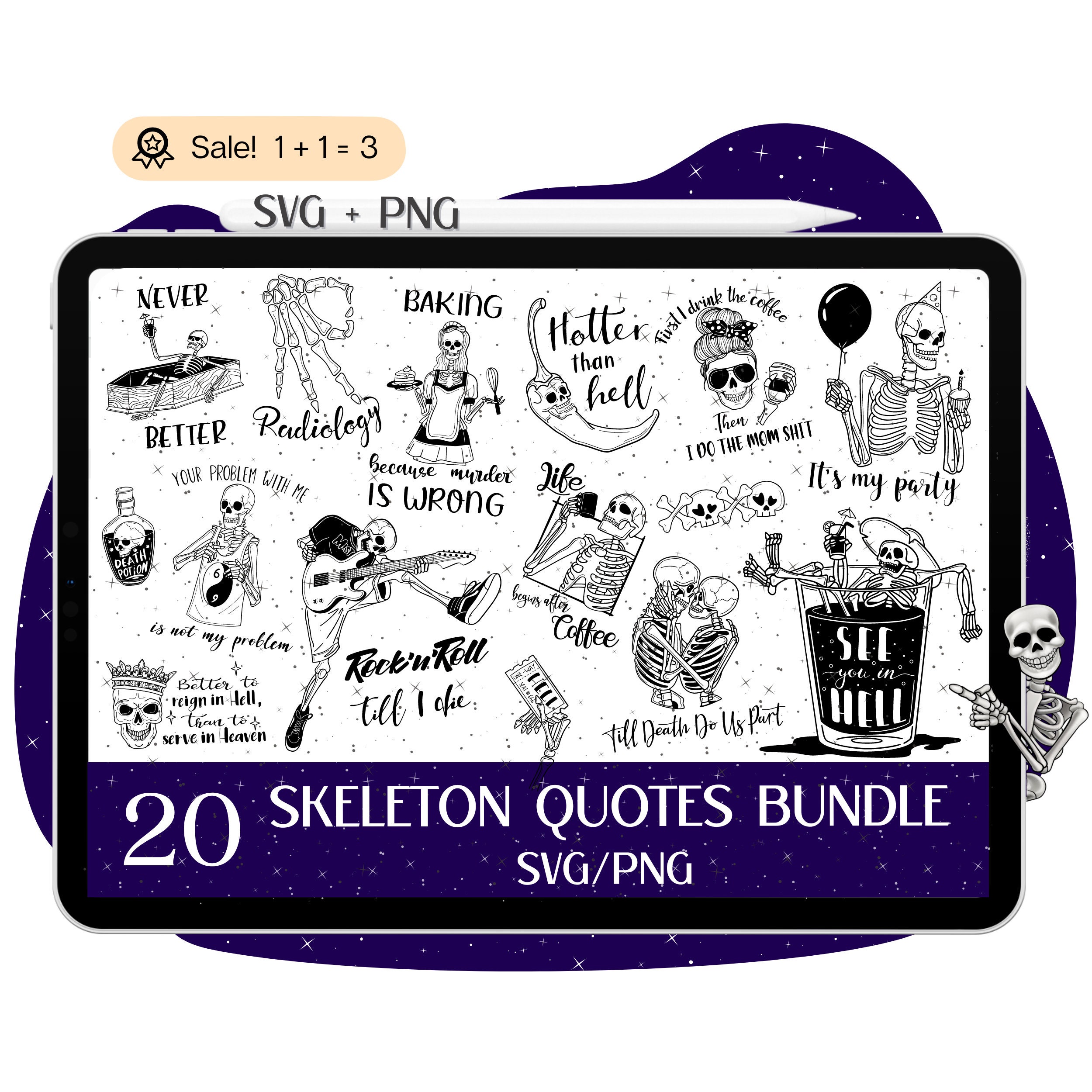 Skeleton Quotes SVG Bundle, Funny Skeletons, Cricut Cut Files (SVG, PNG ...