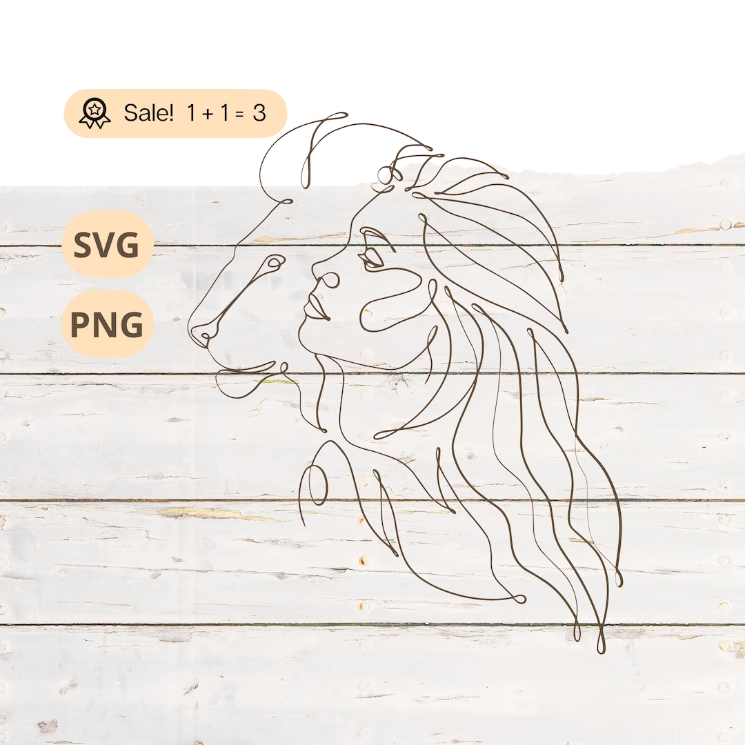 Lion Girl Line Art SVG PNG, Lion SVG, One Line Svg, Line Art Svg, One ...