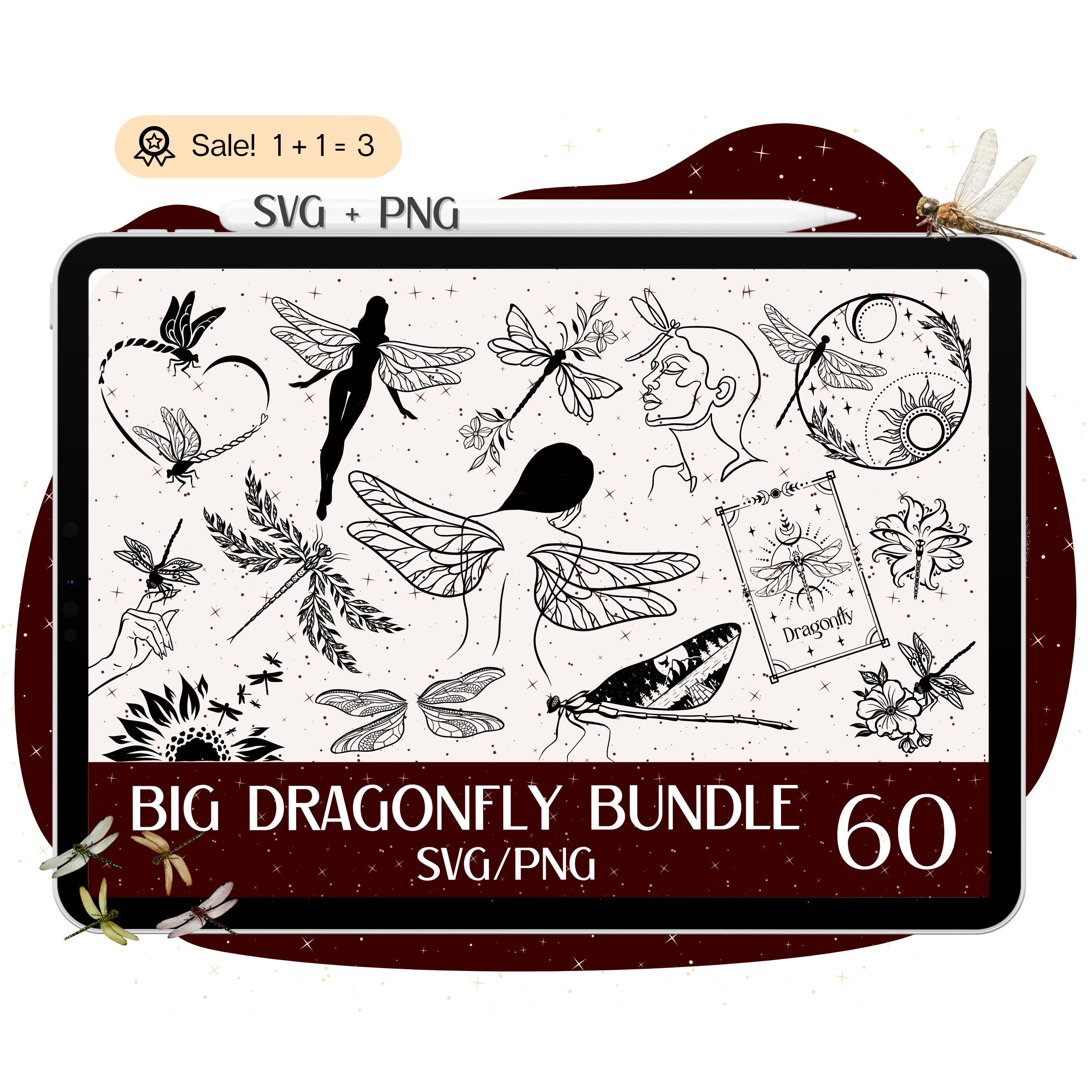 Libelle SVG Bundle, Blumen Mandala Clipart (60 SVG+PNG) - Etsy.de