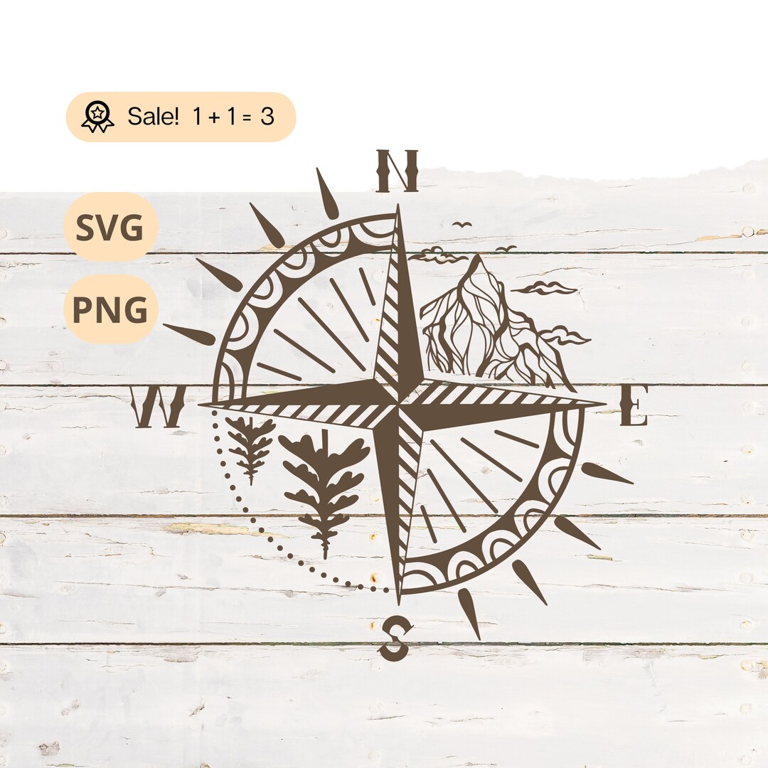 Compass Rose SVG PNG, Mountain SVG, Mountain Landscape Svg, Compass Svg ...