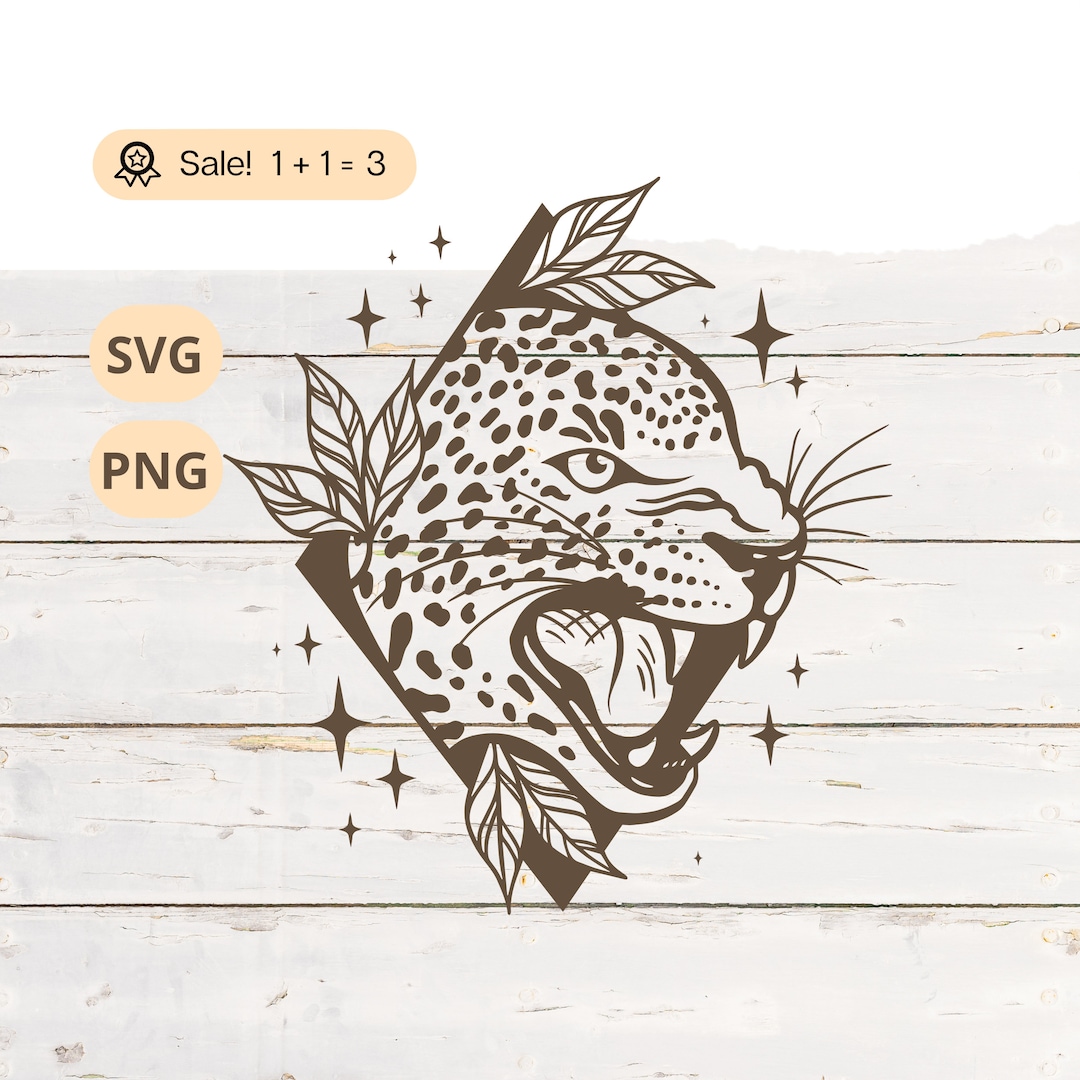 Leopard Head SVG, Cheetah Print, Tropical Leaves Clipart (PNG) - Etsy