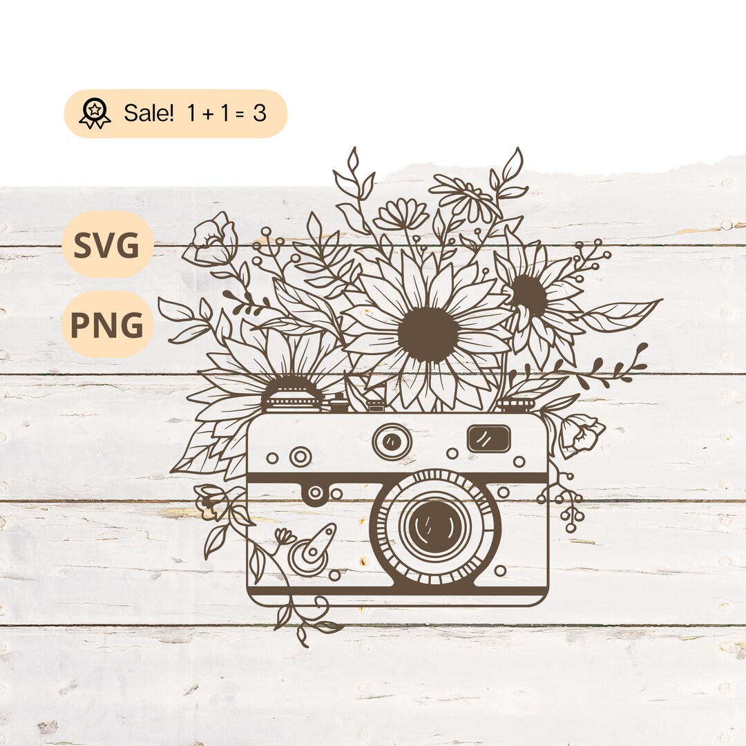 Floral Camera SVG PNG, Camera Svg, Sunflower Svg, Wildflower SVG ...