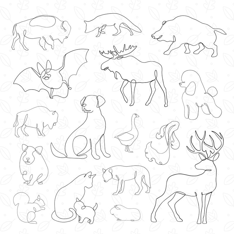 100 Line Art Animals SVG Bundle, Minimalist Animal Graphics (SVG, PNG ...