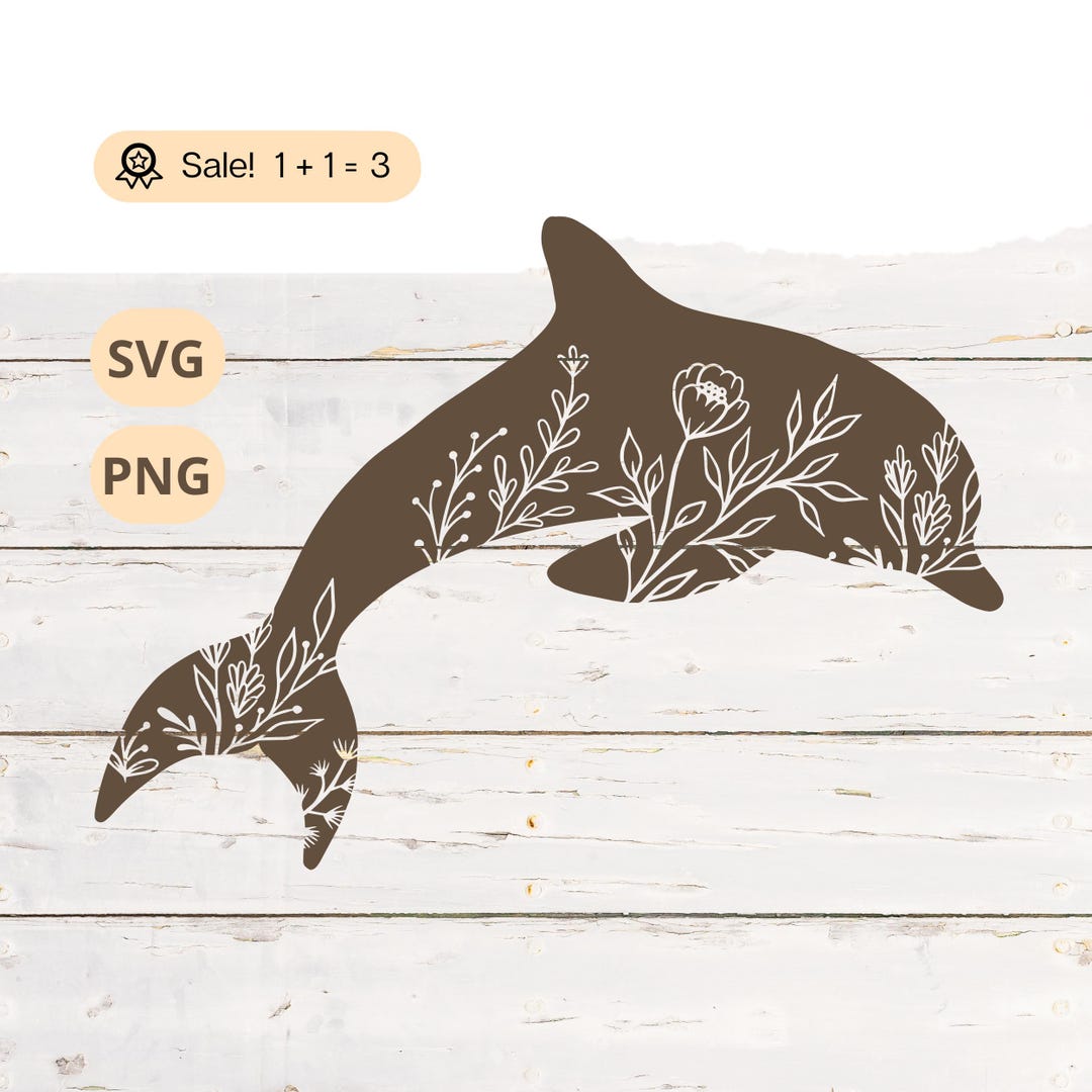 Dolphin With Wildflowers SVG PNG, Dolphin Svg, Wildflowers Svg, Ocean ...