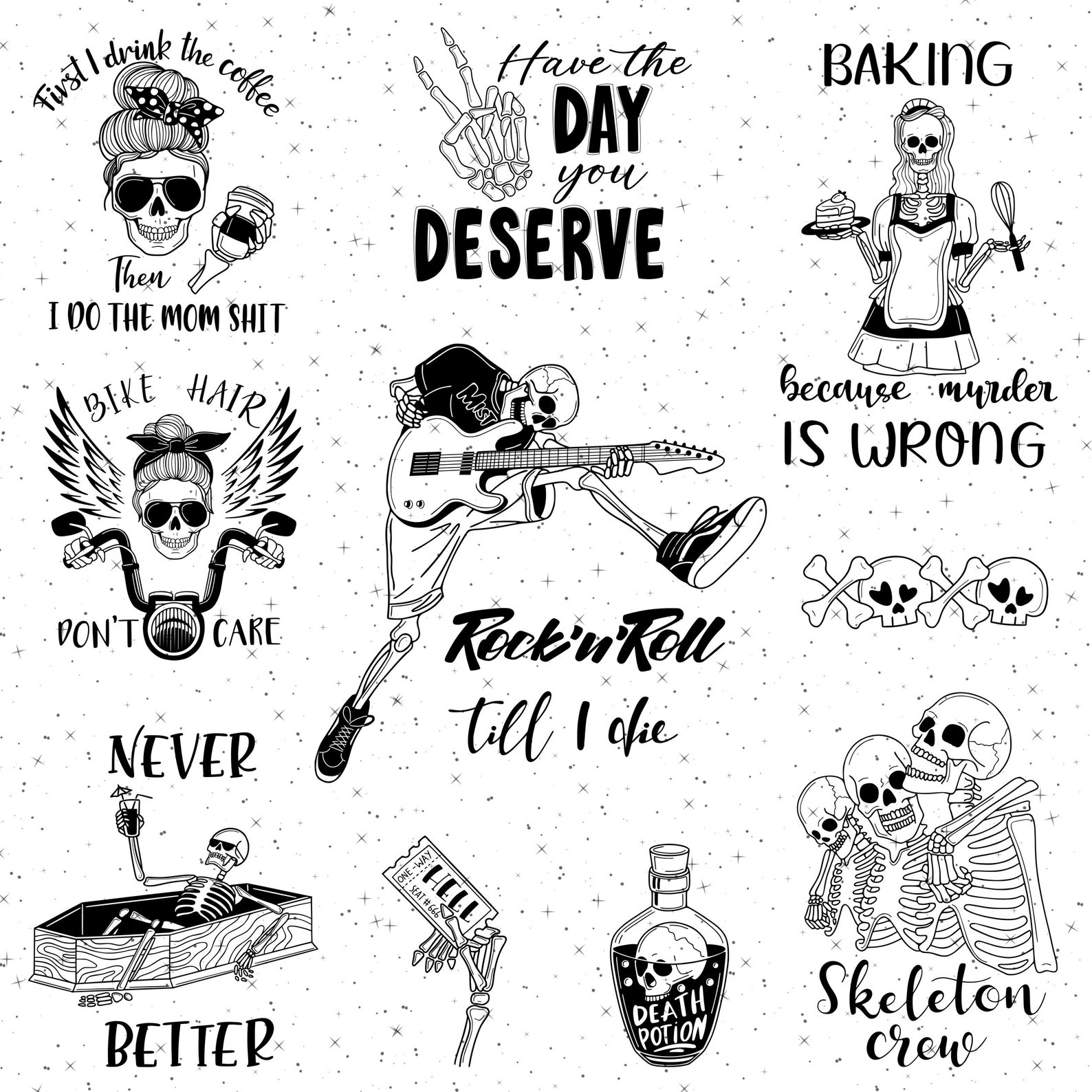 Skeleton Quotes SVG Bundle, Funny Skeletons, Cricut Cut Files (SVG, PNG ...