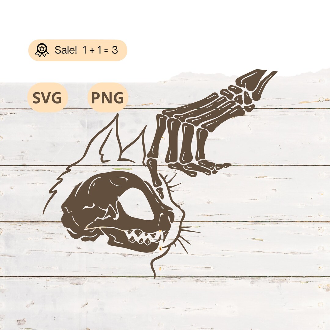 Skeleton Hand and Cat Skull SVG, Tattoo Design, Cut File (PNG) - Etsy