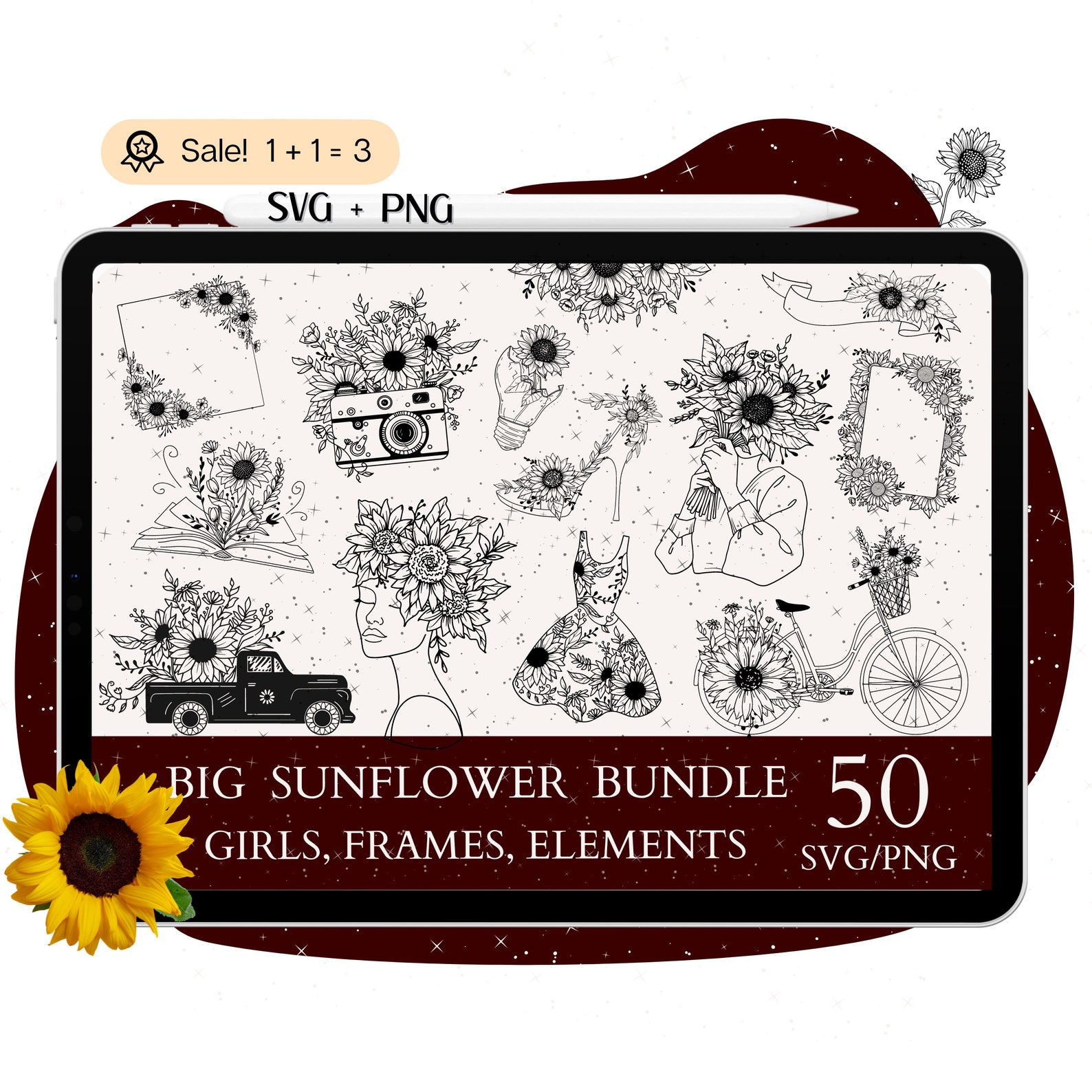 50 Gentle Sunflower SVG Bundle, Sunflower SVG, Sunflower File for ...