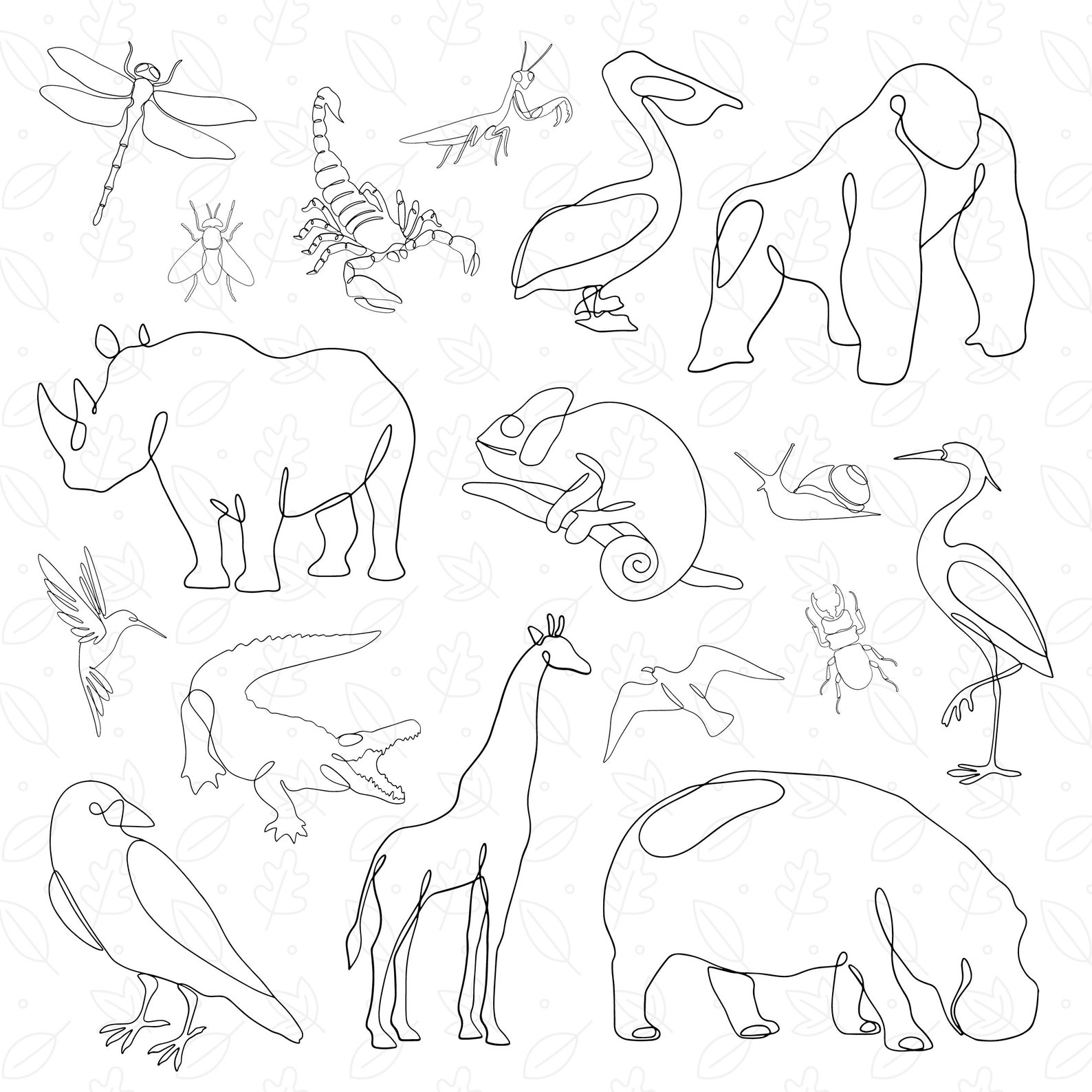 100 Line Art Animals SVG Bundle, Minimalist Animal Graphics (SVG, PNG ...