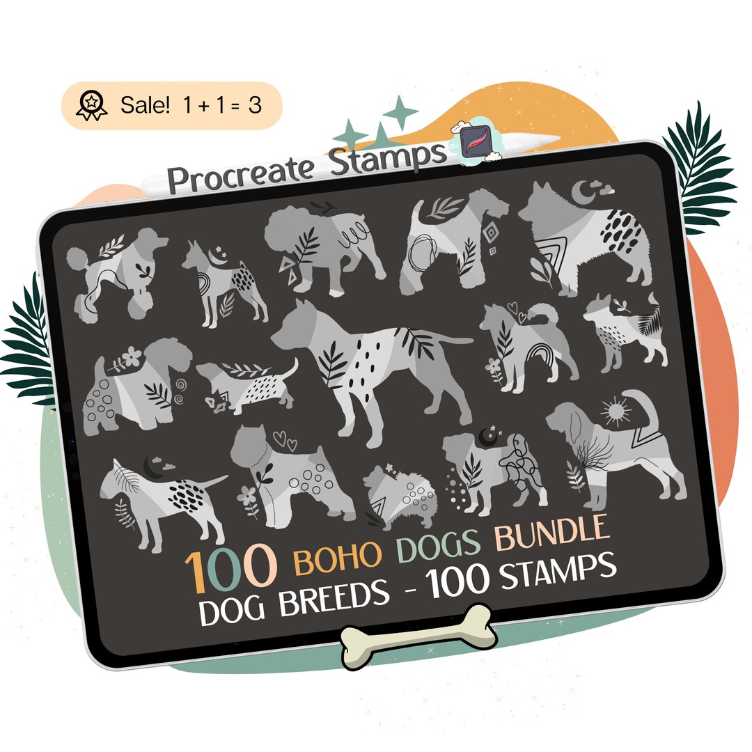 100 Boho Dog Breed Procreate Stamps, Animal Clipart (digital Download ...