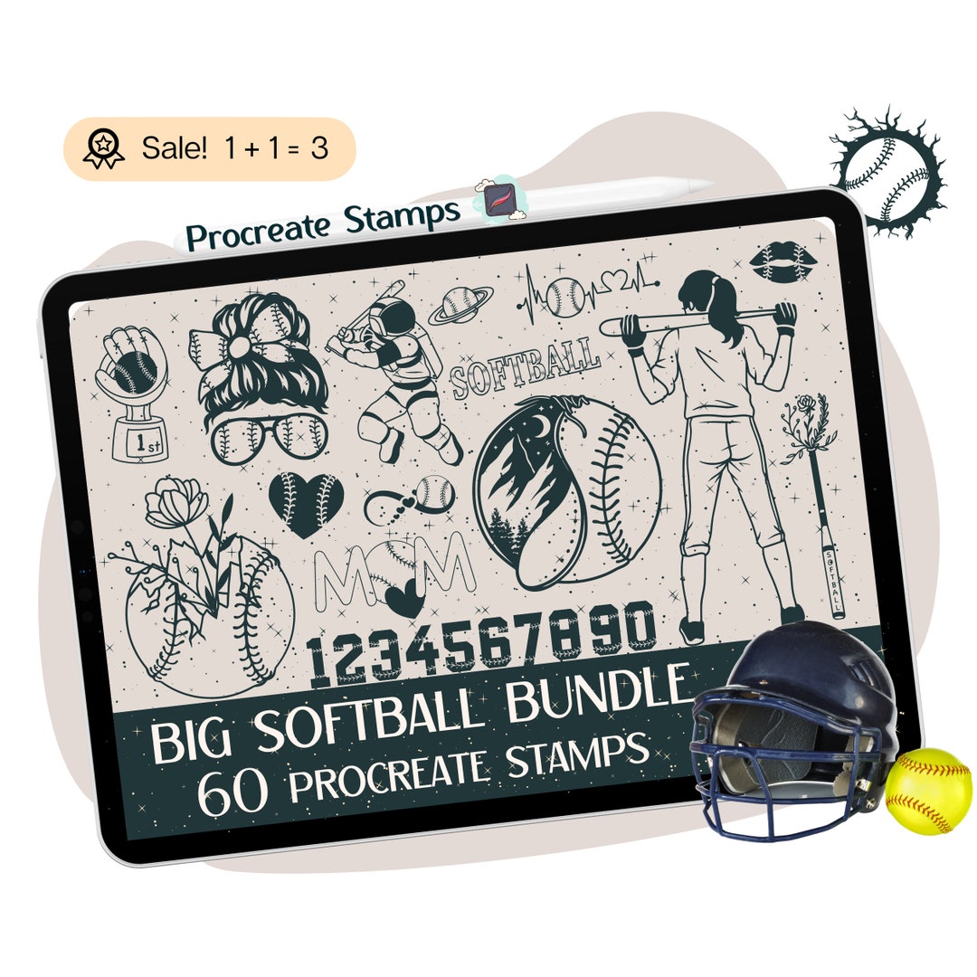 60 Softball Procreate STAMPS, Softball Procreate BRUSHES, Baseball ...
