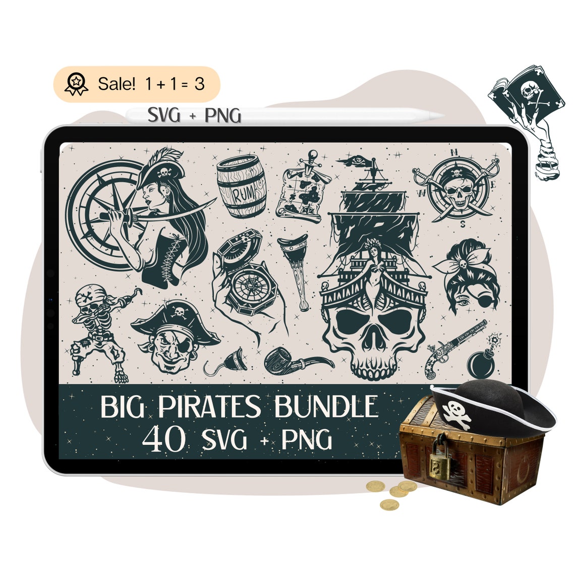 Pirate SVG Bundle, Skull, Ship, Nautical Clipart (40 SVG + PNG) - Etsy