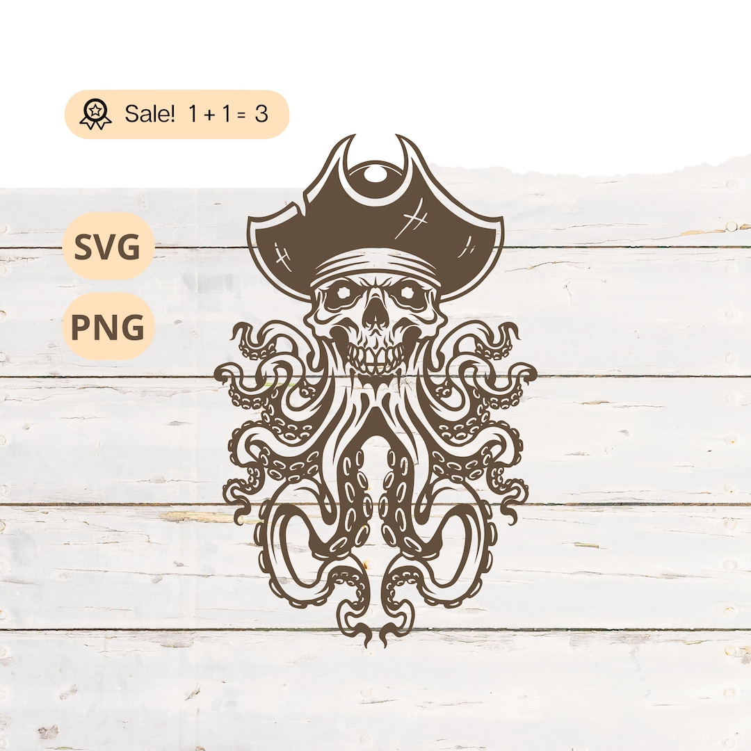 Octopus Skull in Pirate Hat SVG PNG, Pirate Svg, Octopus Svg, Skull Svg ...