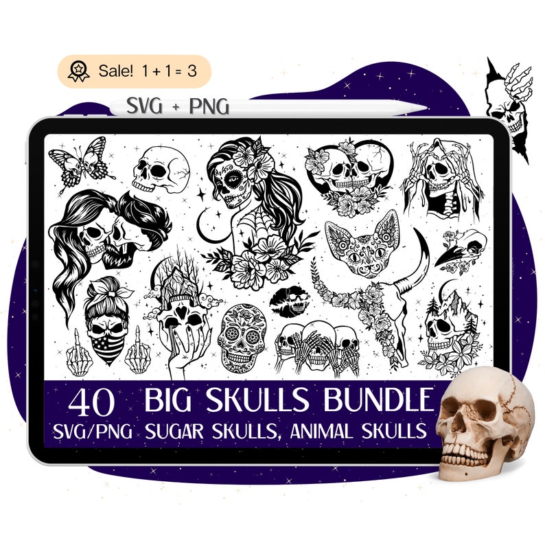 40 Sugar Skull SVG Bundle, Animal Skulls, Cricut, PNG (commercial Use ...