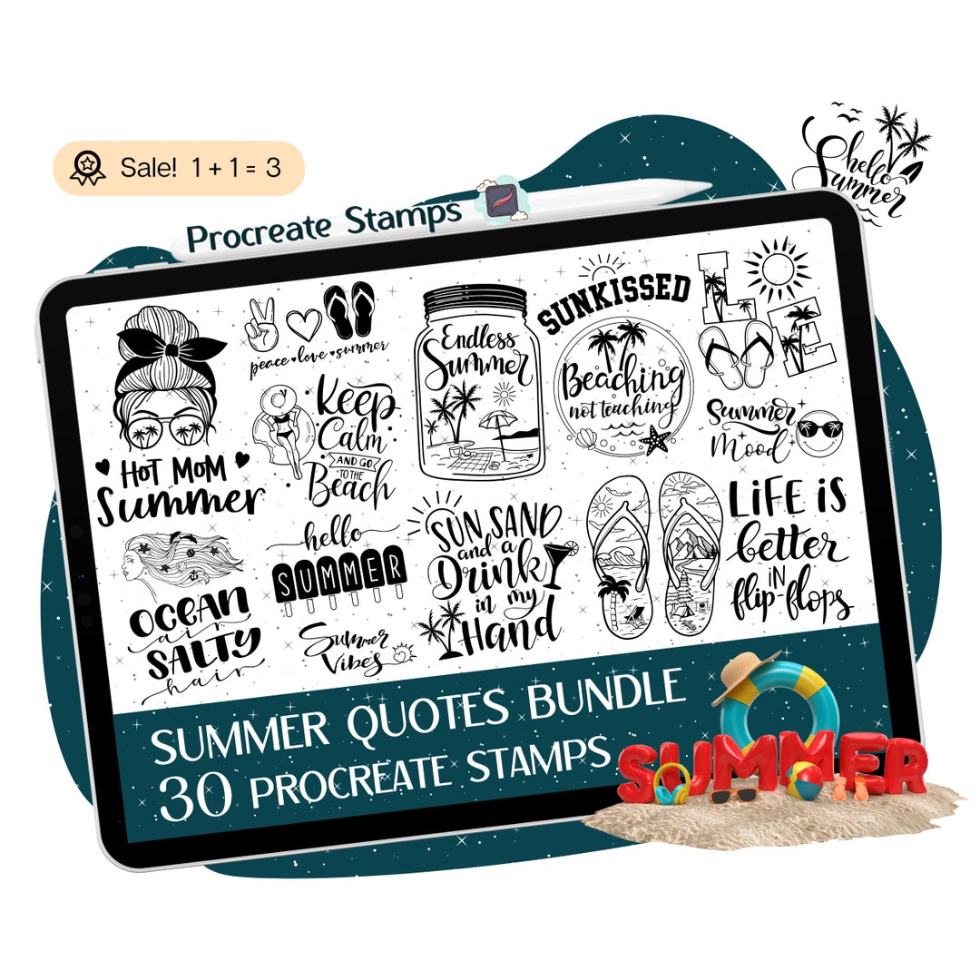 30 Summer Quotes Procreate STAMPS, Summer Vibes STAMPS, Hello Summer ...