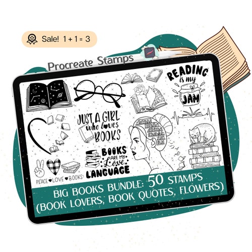 Book Procreate STAMPS 50 Reading Procreate STAMPS Book Lover - Etsy