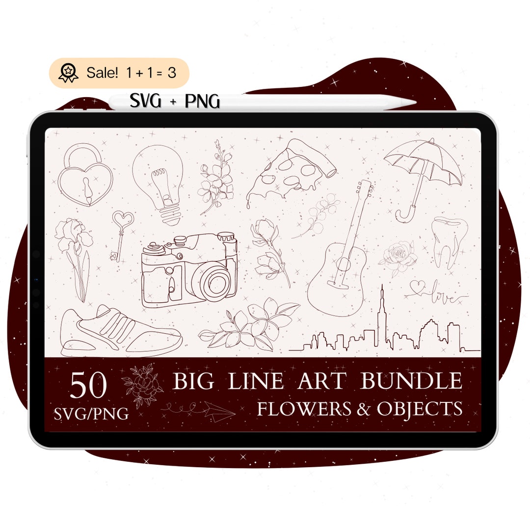 50 Line Art Flowers and Elements SVG Bundle, Line Art Flowers SVG, One ...