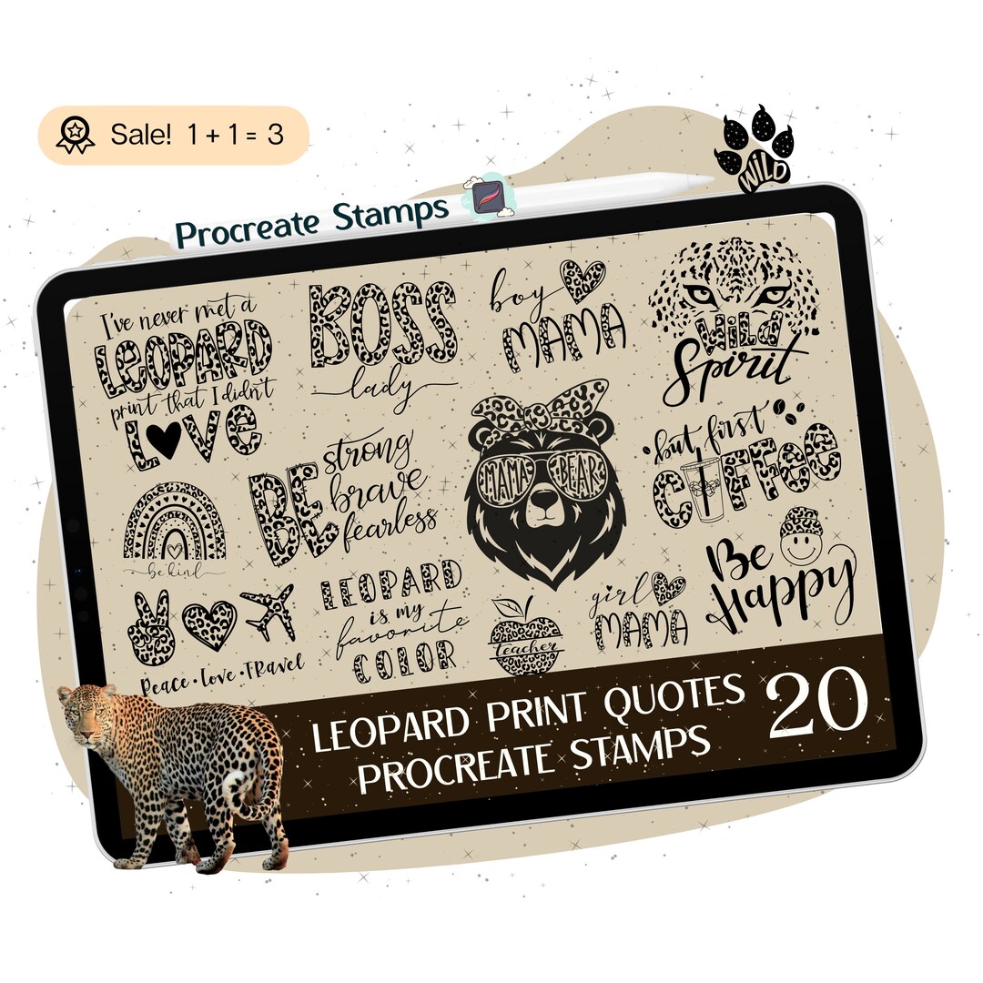 20 Leopard Quotes Procreate STAMPS, Mama Bear STAMP, Leopard Sign ...