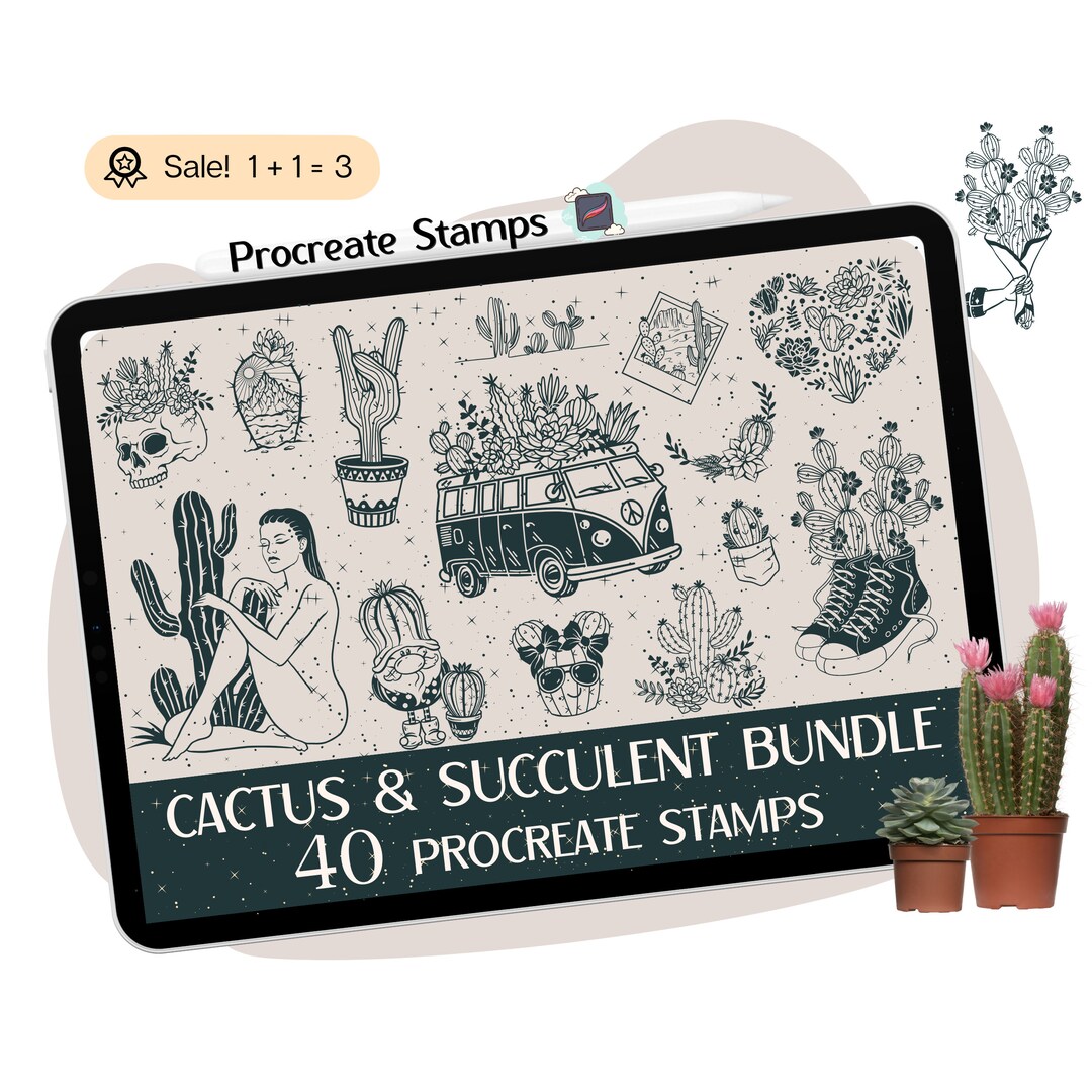 40 Cactus Procreate STAMPS, Succulent Procreate BRUSHES, Desert Scene ...