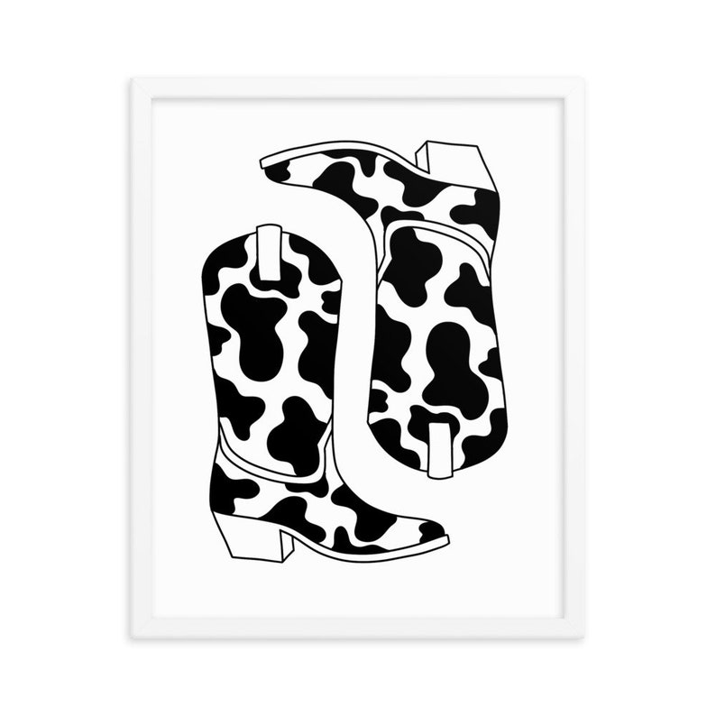 Framed Cow Print Cowboy Boots Print - Etsy