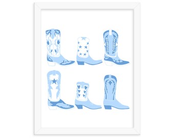 Framed Blue Cowboy Boots Print - Etsy