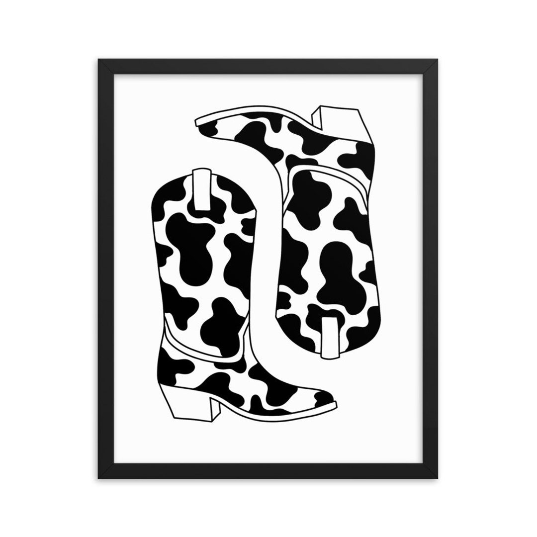 Framed Cow Print Cowboy Boots Print - Etsy