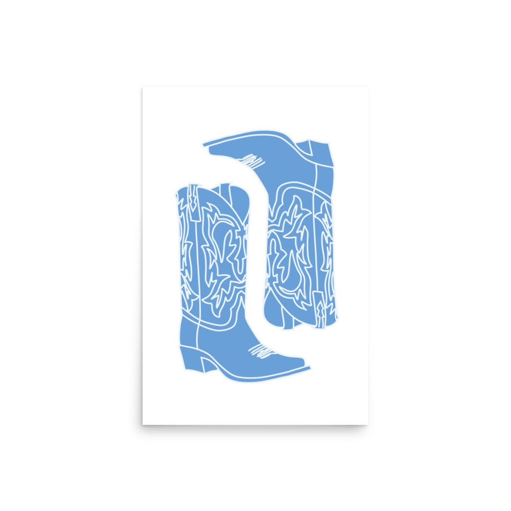 Blue Cowboy Boots Print - Etsy