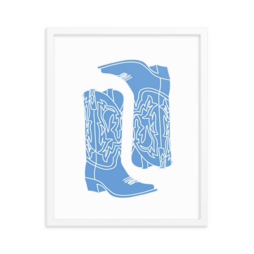 Framed Blue Cowboy Boots Print - Etsy