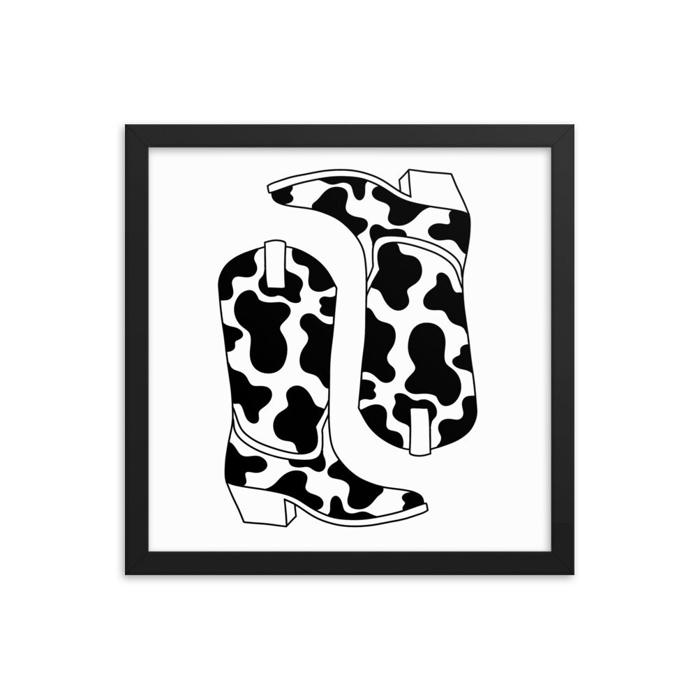 Framed Cow Print Cowboy Boots Print - Etsy