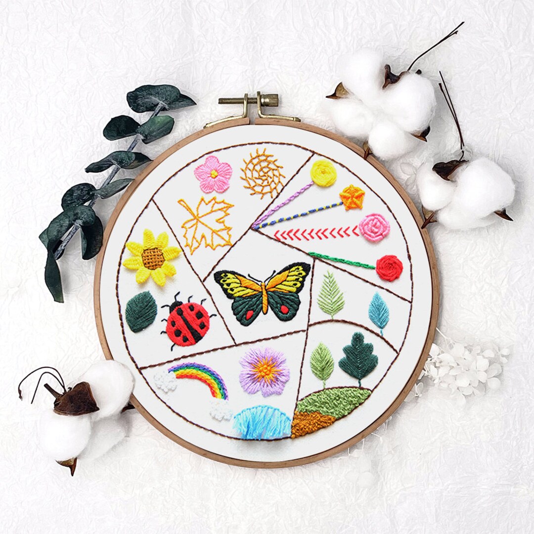 Modern Embroidery Kit, Hand Embroidery Full Kit, Floral Embroidery ...