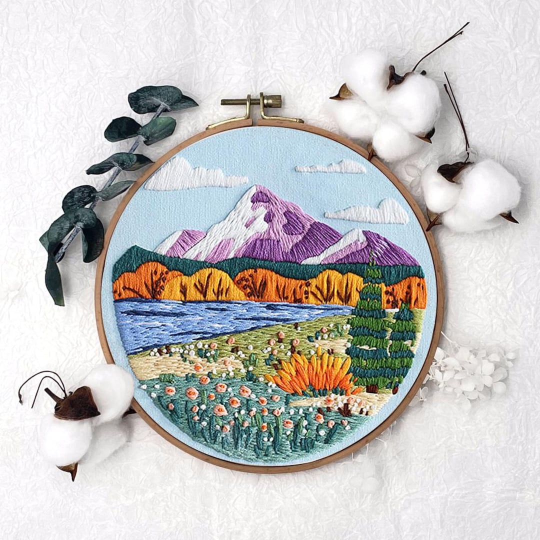 Beginner Mountain Scenery Embroidery Kit, Easy Nature Landscape ...