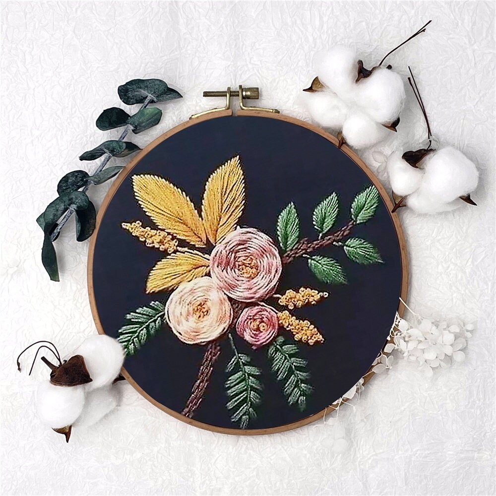 Hand Embroidery Full Kit, Stitching Kit for Beginner, Floral Embroidery ...