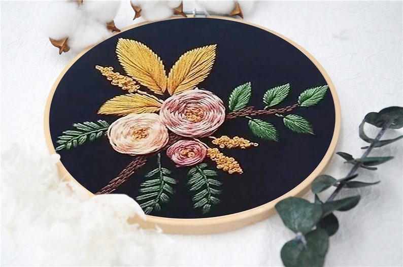 Hand Embroidery Full Kit, Stitching Kit for Beginner, Floral Embroidery ...
