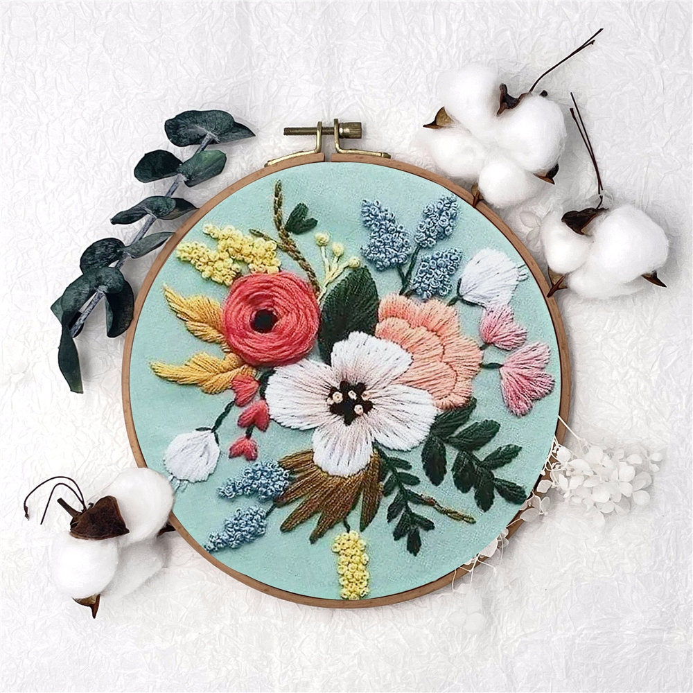 Hand Embroidery Full Kit, Stitching Kit for Beginner, Floral Embroidery ...