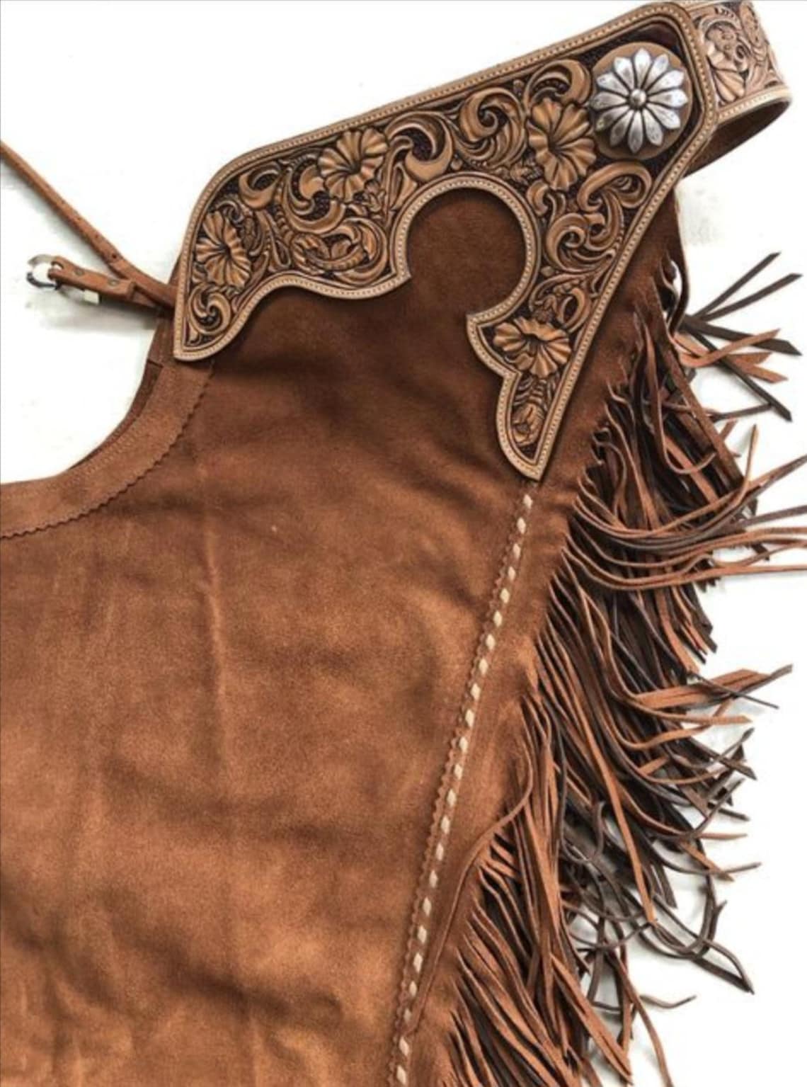 Custom Fringed Leather Western Chaps: Hand-tooled Sunflower Design - Etsy