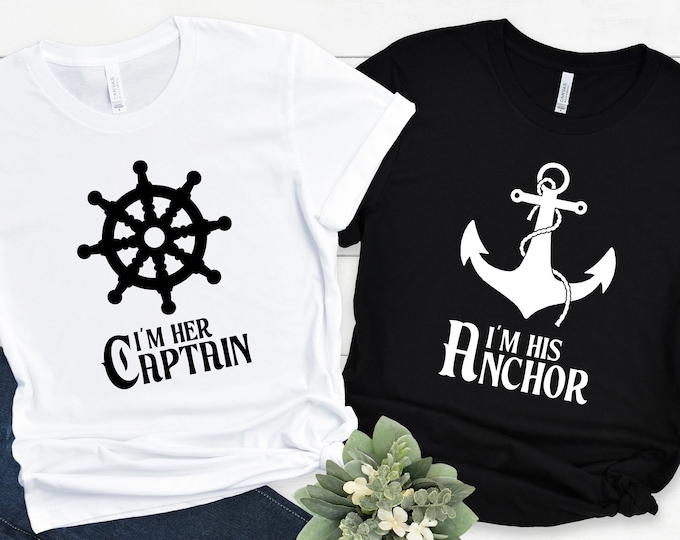 Couples Valentines Day, Matching Sailing Shirts, I'm Her Captain, I'm His Anchor, Funny Couples ...