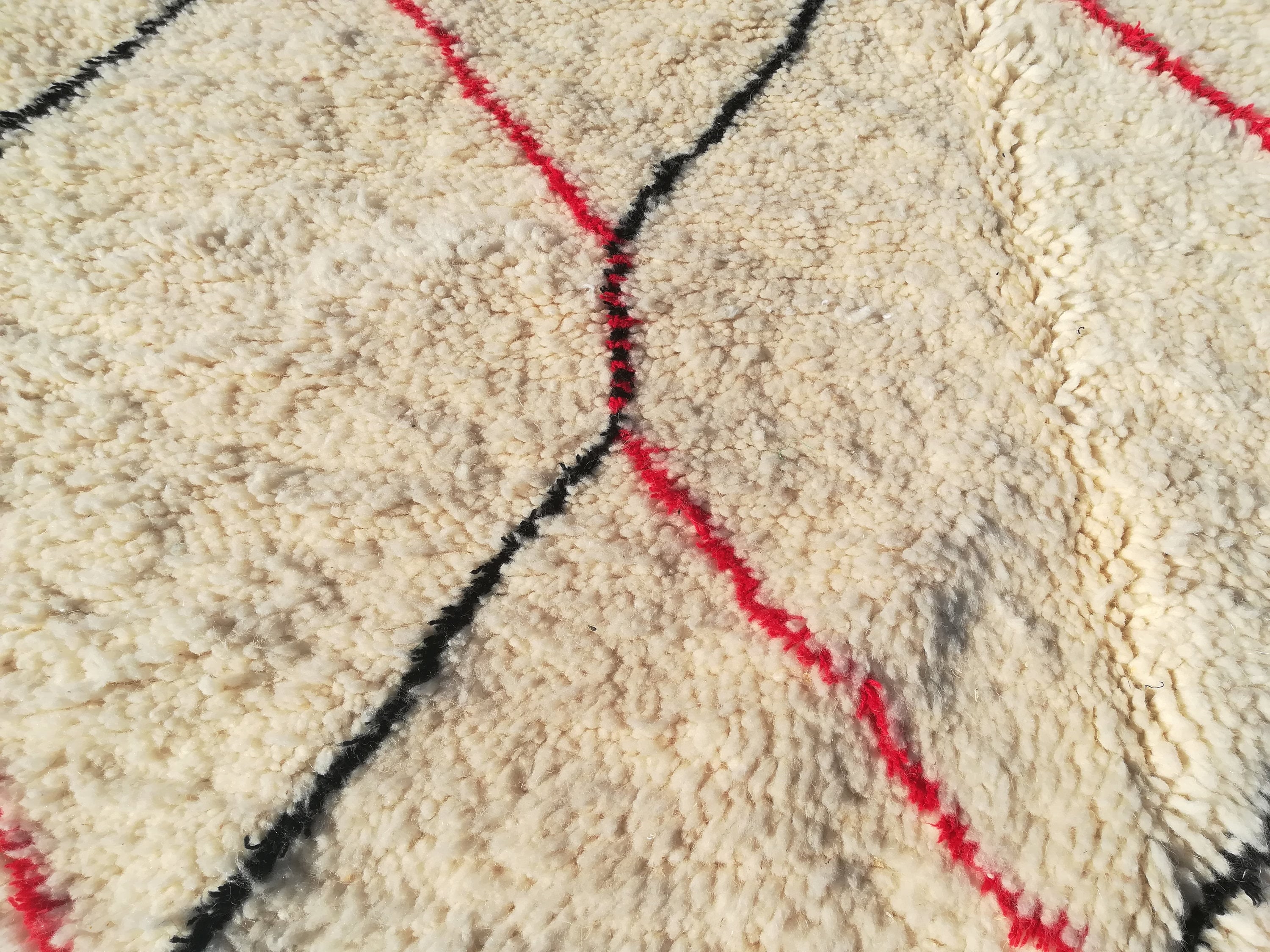 White Rug, Black and Red Lines, Berber Rug, 100% Natural, White Rug ...