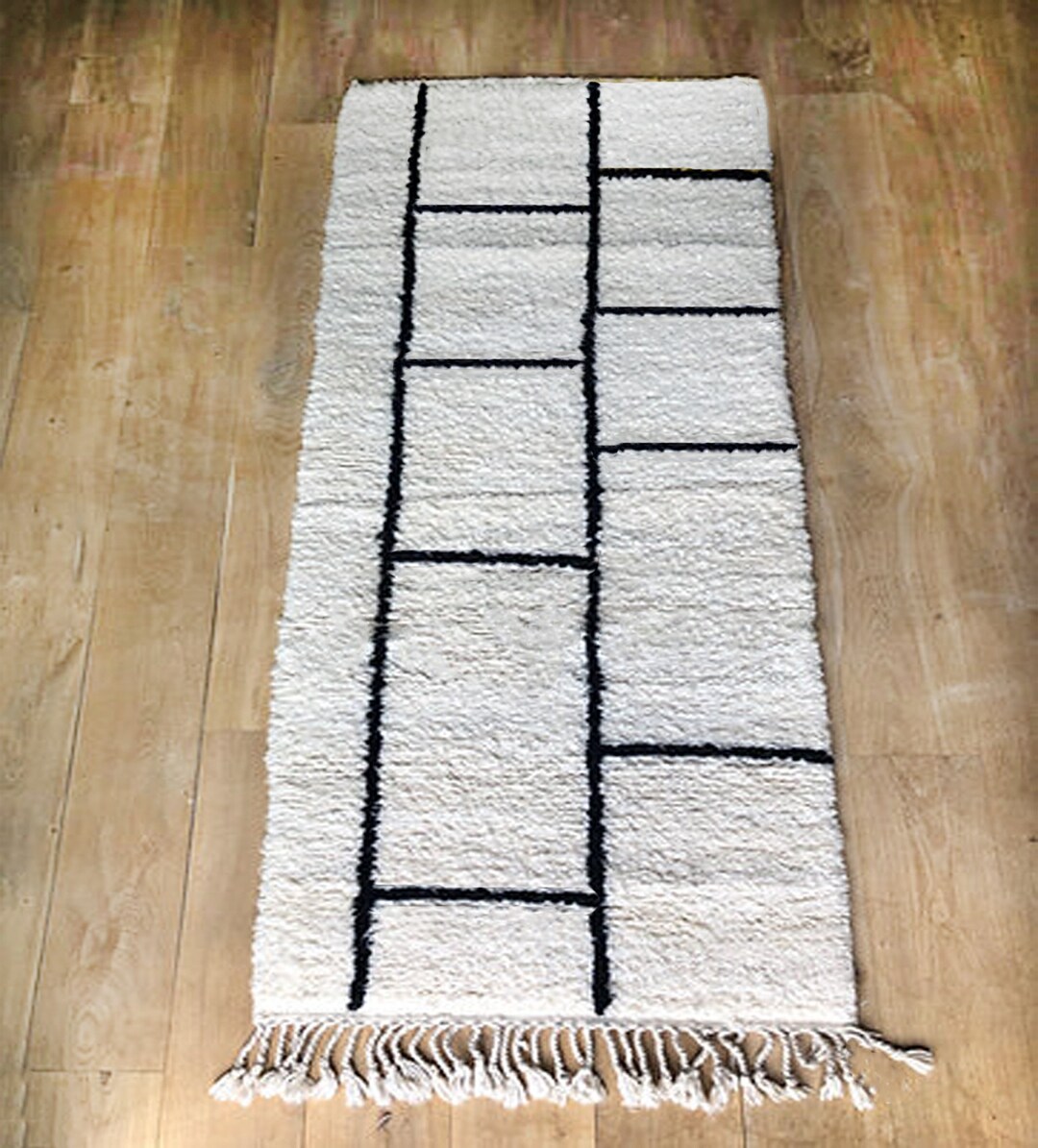Tapis Beni Ourain, Tapis Marocain Lignes Noires, Tapis De Couloir ...