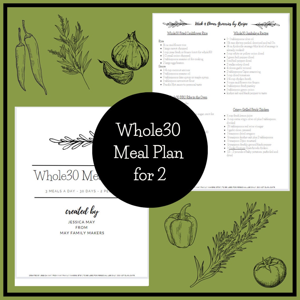 Whole30 Complete Meal Plan for 2 Downloadable Meal Plan With - Etsy