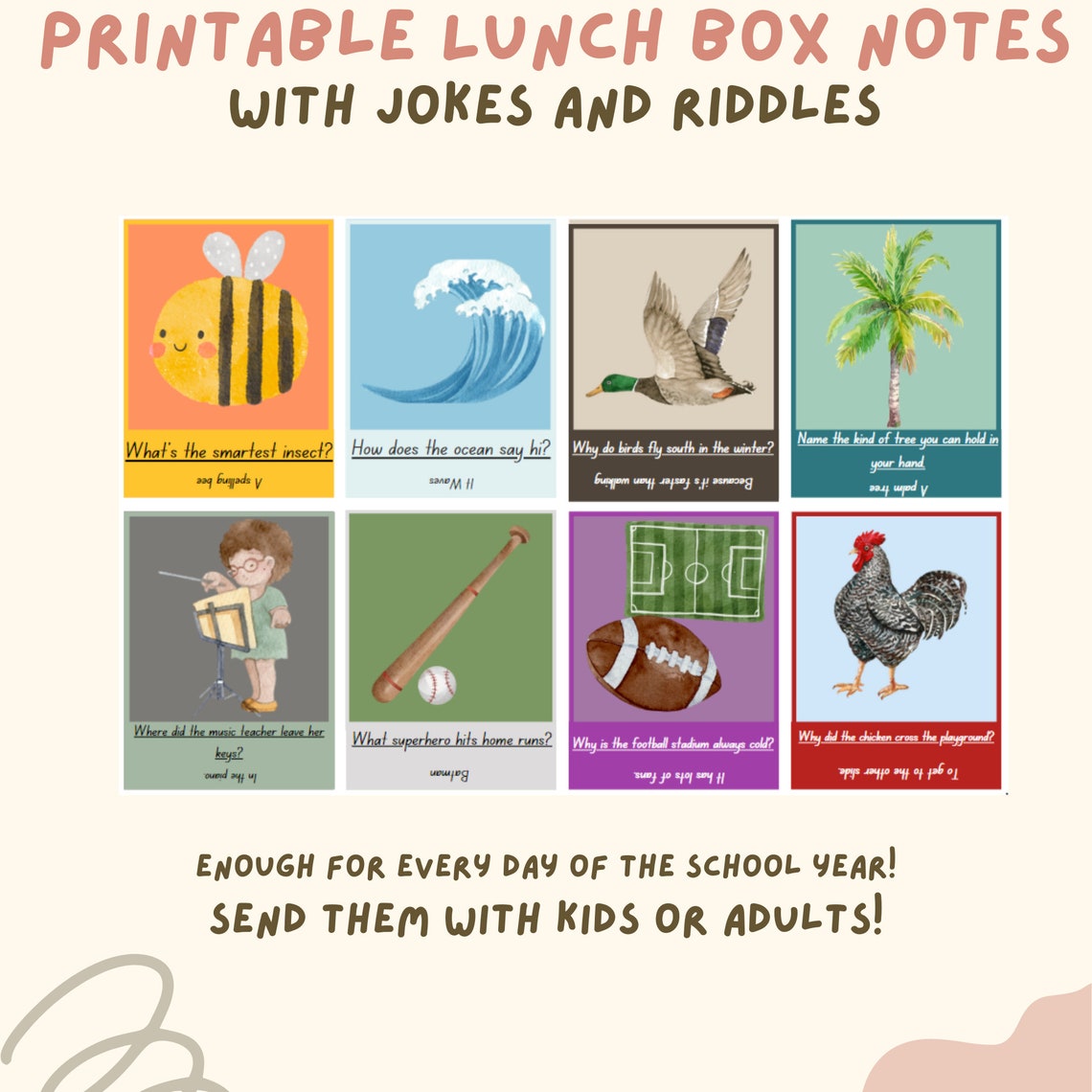 Printable Kids Lunch Box Jokes - 180 Lunchbox Printable Joke Notes ...