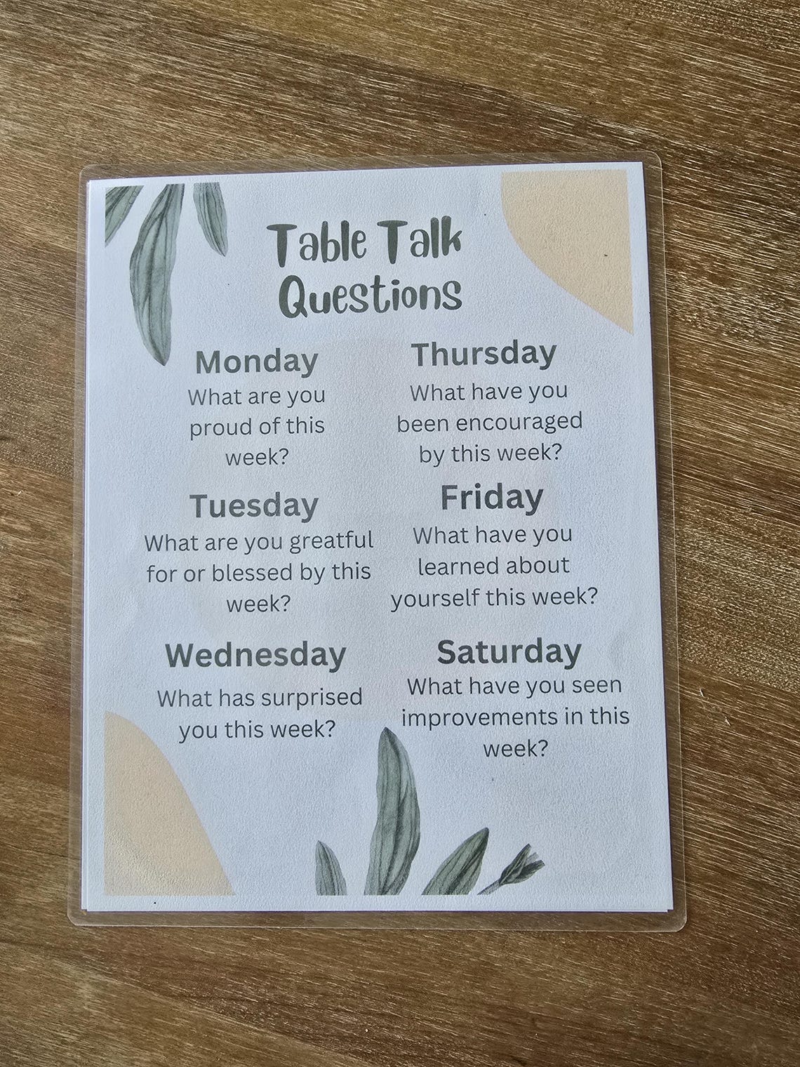 Family Table Talk Printable in Citrus, Faith Based Table Talk Questions ...