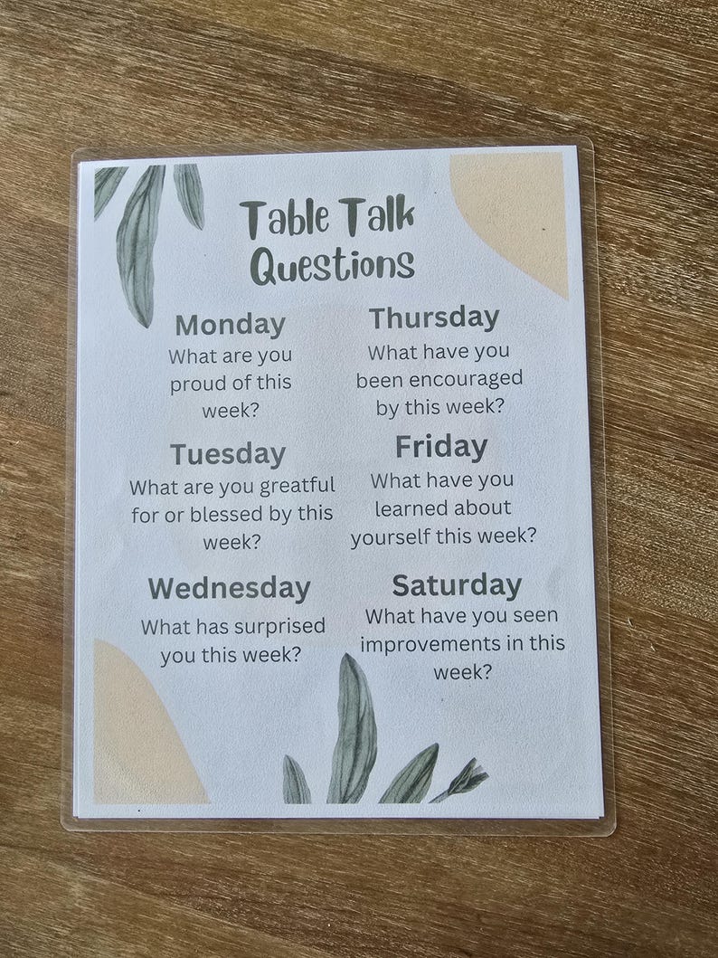 Family Table Talk Printable in Citrus, Faith Based Table Talk Questions ...
