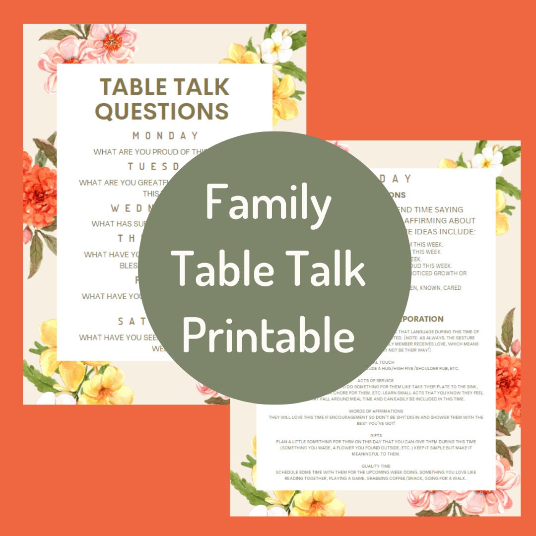 Family Table Talk Printable in Spring Floral - Etsy