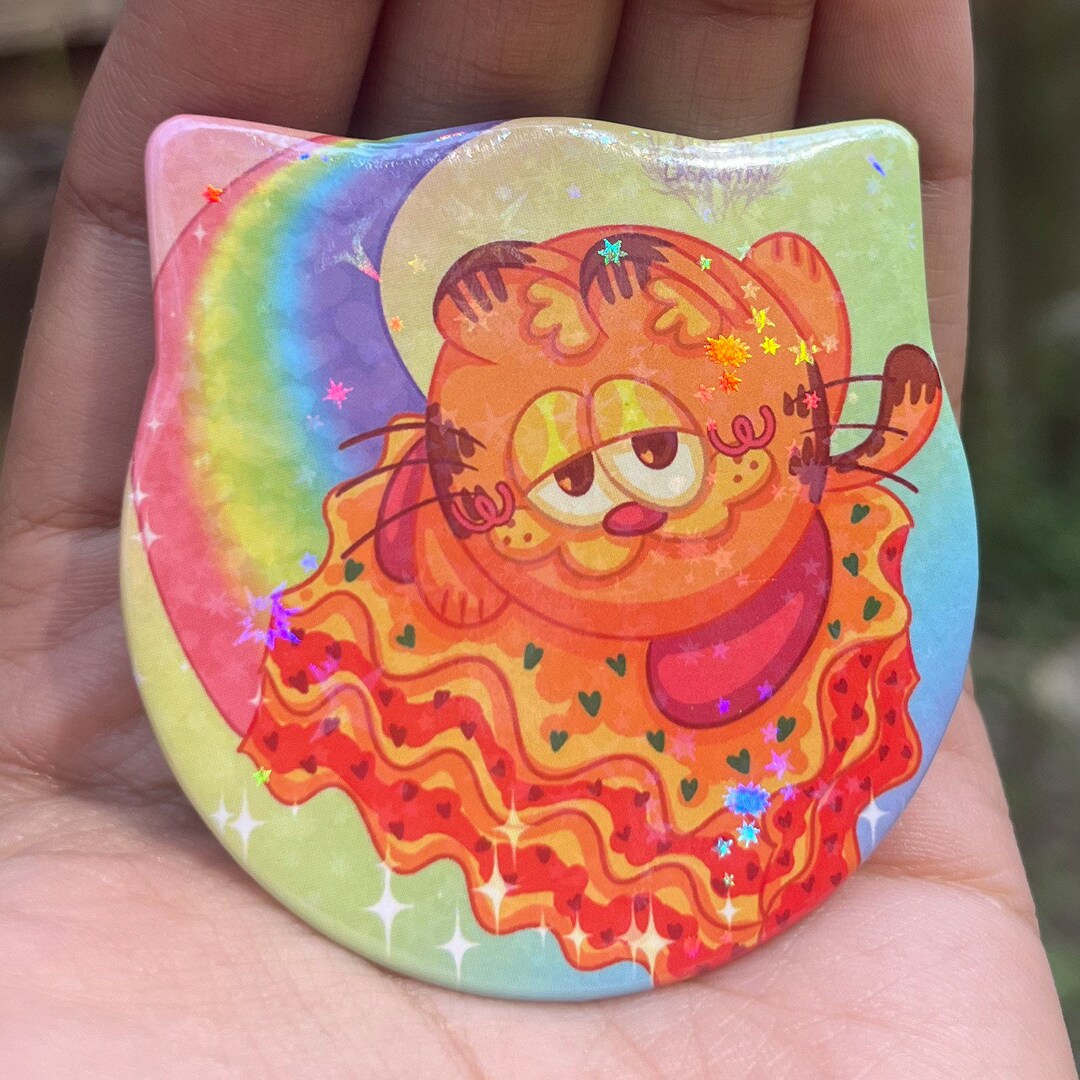 Kirby Garfield Rainbow Star Holographic Cat Shaped Pin - Etsy