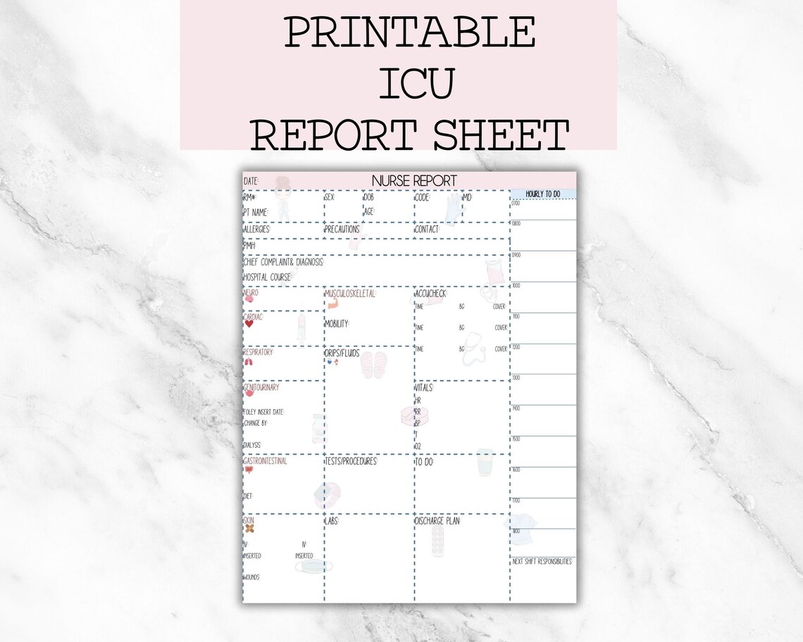 ICU Report Sheet, Pcu Nurse Report Sheet, Nurse Report Sheet, Nurse ...