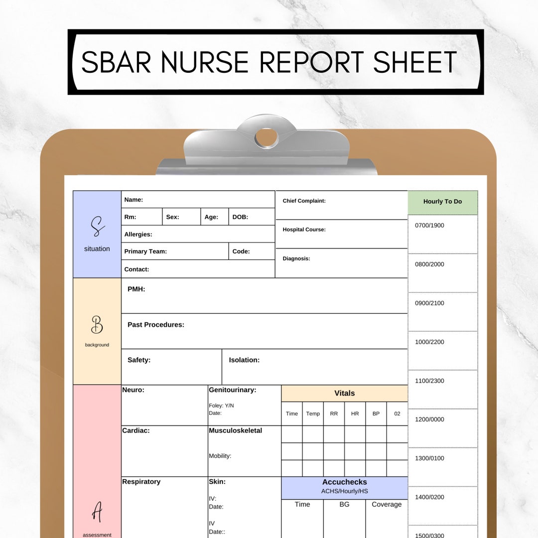 ICU Report Sheet, Pcu Nurse Report Sheet, SBAR Report Sheet, Nurse ...