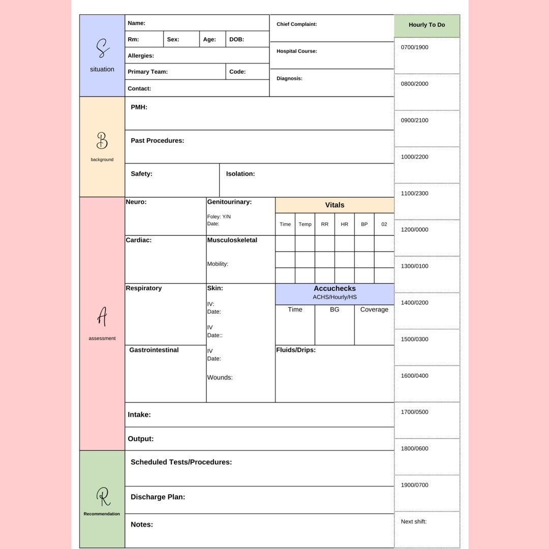 ICU Report Sheet, Pcu Nurse Report Sheet, SBAR Report Sheet, Nurse ...