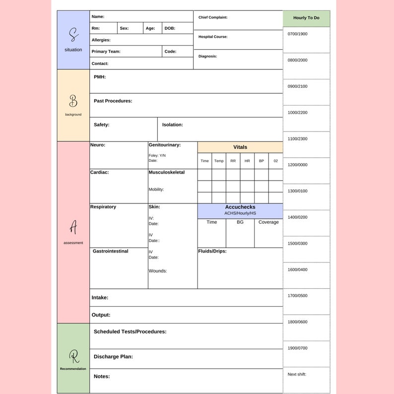 ICU Report Sheet, Pcu Nurse Report Sheet, SBAR Report Sheet, Nurse ...