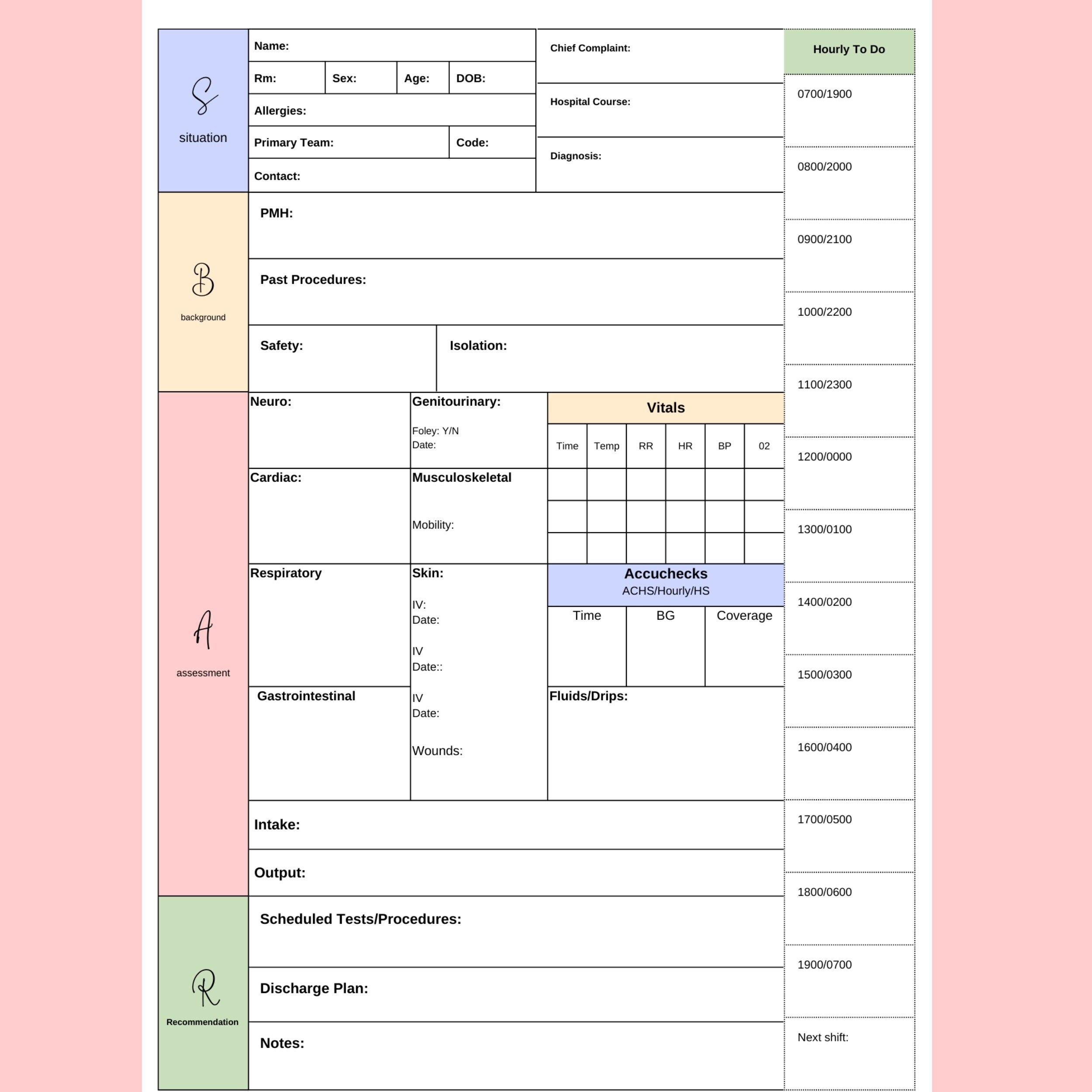 ICU Report Sheet, Pcu Nurse Report Sheet, SBAR Report Sheet, Nurse ...