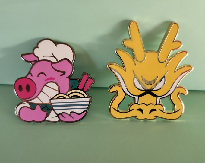 LMK: Pigsy's Noodles and Mei's Dragon Emblem Enamel Pins - Etsy Canada